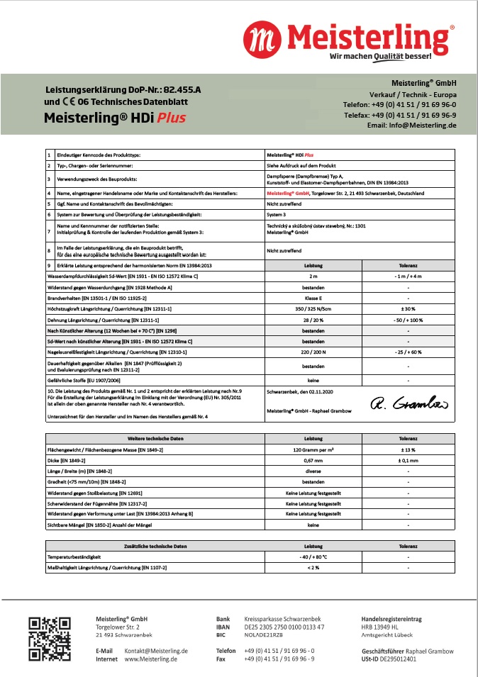 Meisterling® HDi PLUS Dampfbremse/Dampfsperre für die Sanierung